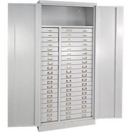 ADB Schubladenschrank, 40 Schubladen, 1 Ablageboden, 2-Punkt-Verriegelung, Stahlausf&uuml;hrung, H 1790 x B 800 x T 410 mm, lichtgrau RAL 7035