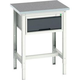 Werkbank Bott verso, Linoleum-Platte, 1 Schublade, mit Querstrebenset, B 700 x T 600 x H 780 - 930 mm, RAL 7035 Lichtgrau / Anthrazitgrau