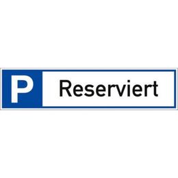 moedel Parkplatzschild &bdquo;Reserviert&ldquo;, f&uuml;r die Wand- und Pfostenmontage, L 460 x B 110 mm, Aluminium, wei&szlig;-schwarz-blau