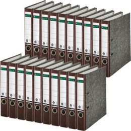 Ordner Leitz&reg; 1050, DIN A4, R&uuml;ckenbreite 52 mm, Griffloch, geklebtes R&uuml;ckenschild, Hartpappe, 20 St&uuml;ck, braun