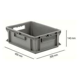 Sch&auml;fer Shop Euro Box Serie EF 4140, aus PP, Inhalt 12,8 L, geschlossene W&auml;nde, Durchfassgriff, grau
