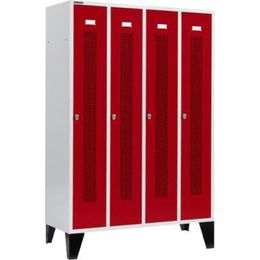 Sch&auml;fer Shop Sch&auml;fer Shop Select Kleiderspind mit gelochten Streifen, 4 Abteile, mit F&uuml;&szlig;en, Drehriegelverschluss, T&uuml;r rubinrot