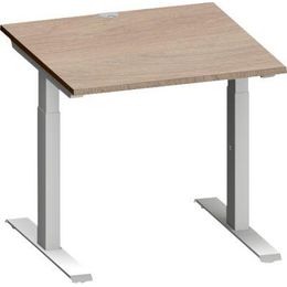 Sch&auml;fer Shop Sch&auml;fer Shop Genius Schreibtisch MODENA FLEX, Quadrat, T-Fu&szlig; Rechteckrohr, B 800 x T 800 x H 650-850 mm, Eiche/wei&szlig;alu