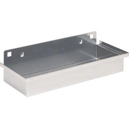 Ablageschale f&uuml;r FS Putzmittelschr&auml;nke, Stahlblech wei&szlig;aluminium RAL 9006, B 135 x T 320 x H 55 mm