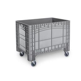 Transport-und Stapelbeh&auml;lter, ohne Deckel, Boden & W&auml;nde geschlossen, Volumen 535 l, Traglast bis 300 kg, Lenk- & Bockrollen, B 1200 x T 800 x H 950 mm, lebensmittelechtes Polyethylen, grau