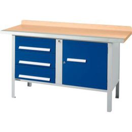 Sch&auml;fer Shop Kastenwerkbank Sch&auml;fer Shop Select PWi 150-4, Buche Multiplexplatte, mit Stahlkante, bis 750 kg, B 1500 x T 700 x H 840 mm, Enzianblau