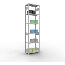 SCHULTE LAGERTECHNIK Fachbodenregal-Stecksystem MULTIplus 250, Grundregal, L&auml;ngenriegel, 3000x750x400 mm, 7 B&ouml;den, lichtgrau