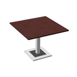 Konferenztisch, bis 4 Personen, Quadrat, Standfu&szlig;, B 1000 x T 1000 x H 720-820 mm, Ahornbrazil/silber