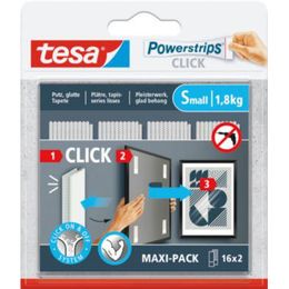 Tesa&reg; Powerstrips CLICK SMALL, 1,8 kg, 16 x 2 Streifen, selbstklebend, f&uuml;r leichte Wanddeko