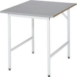 Rau Arbeitstisch Jerry, manuell h&ouml;henverstellbar, 25 mm MDF-Platte mit Edelstahlbelag, bis 300 kg, B 750 x T 1000 x H 800-850 mm, silber/lichtgRau