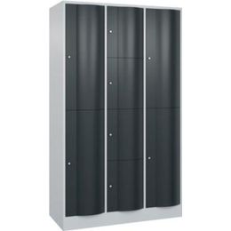 C+P Kombi-Schlie&szlig;fachschrank Resisto, 3 Abteile, 8 F&auml;cher, B 1148 x T 540 x H 1950 mm, Lichtgrau/Anthrazitgrau
