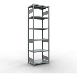 SCHULTE LAGERTECHNIK Fachbodenregal-Stecksystem MULTIplus 250, Grundregal, L&auml;ngenriegel, 2500x750x500 mm, 6 B&ouml;den, verzinkt