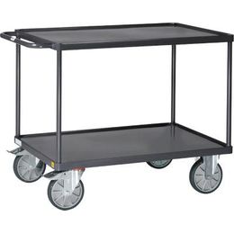 ESD-Tischwagen Fetra 9402W, bis 600 kg, 2 Etagen mit Wannen, Ladefl&auml;che L 1000 x B 700 mm, TPE-Bereifung, Schiebegriff, Stahl, schiefergrau