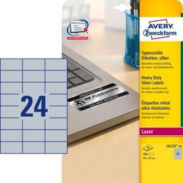 Avery Zweckform Typenschildetiketten L6133-20, extrem robust, geeignet f&uuml;r SW-Laserdrucker, 70 x 37 mm, 480 St&uuml;ck/20 A4-Bogen, Polyesterfolie, silber