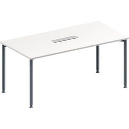 Sch&auml;fer Shop Sch&auml;fer Shop Genius Konferenztisch, 6-fach Tischanschlussfeld, Rechteck, 4-Fu&szlig; Rundrohr, B 1600 x T 800 x H 720-840 mm, wei&szlig;/wei&szlig;aluminium RAL 9006