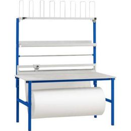 Rocholz Komplett-Packtisch I, inkl. Abrollvorrichtung und Schneidsystem, Arbeitsplatte B 1600 x T 800 mm, bis 100 kg
