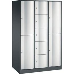 C+P Kombi-Schlie&szlig;fachschrank Resisto, 3 Abteile, 9 F&auml;cher, B 1148 x T 640 x H 1950 mm, Anthrazitgrau/Lichtgrau