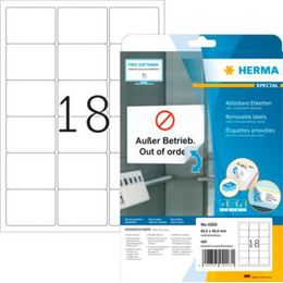 Herma Etiketten Nr. 4203, 63,5 x 46,6 mm, abl&ouml;sbar, selbstklebend, sichere Haftung, Papier, wei&szlig;, 300 St&uuml;ck