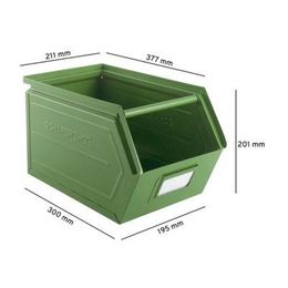 Sch&auml;fer Shop Sch&auml;fer Shop Select Sichtlagerkasten, mit Tragestab, L 377 x B 211 x H 201 mm, 11,5 l, 60 kg, Stahl, RAL 6011 (resadagr&uuml;n)