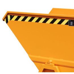 Kippmulde Bauer KS 700, Stahl, orange, B 1340 x T 1200 x H 1275 mm, 700 l, bis 1000 kg, Rollen, manuelle Kippvorrichtung