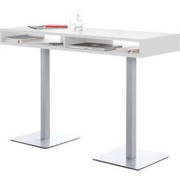 Konferenz-Stehtisch BOX, bis 6 Personen, Rechteck, Standfu&szlig;, B 1600 x T 600 x H 1105 mm, wei&szlig;/alusilber