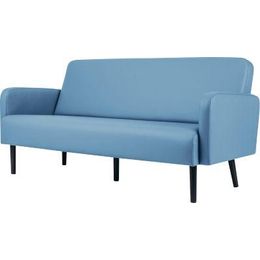 Dreisitzer Sofa meet by Paperflow LISBOA, desinfektionsmittelbest&auml;ndiger Kunstlederbezug blau, Fu&szlig;gestell schwarz, B 1590 x T 550 x H 430 mm