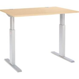 Sch&auml;fer Shop Sch&auml;fer Shop Select Schreibtisch ERGO-T, elektrisch h&ouml;henverstellbar, Rechteck, T-Fu&szlig;, B 1200 x T 800 x H 725-1185 mm, Ahorn-Dekor/wei&szlig;aluminium