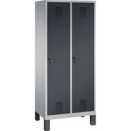 Garderobenspind Evolo S 3000, Stahl, m. F&uuml;&szlig;en, 2 Abteile m. jew. B 400 mm, Sicherheitsdrehriegelverschluss, wei&szlig;aluminium RAL 9006/anthrazit RAL 7016