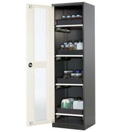 Chemikalienschrank ASECOS CS-CLASSIC-G, Fl&uuml;gelt&uuml;r und Glasausschnitt, 4 Ausz&uuml;ge, H 1950 mm, reinwei&szlig;