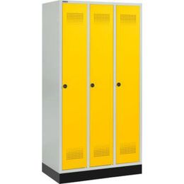 Sch&auml;fer Shop Sch&auml;fer Shop Genius Kleiderspind mit Sockel, 3 Abteile, Sicherheitsdrehriegelverschluss, lichtgrau/gelb