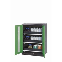 Chemikalienschrank ASECOS CS-CLASSIC-G, Fl&uuml;gelt&uuml;ren mit Glasausschnitt, Front Resedagr&uuml;n, B 810 x T 520 x H 1105 mm
