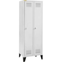 Sch&auml;fer Shop Sch&auml;fer Shop Genius Kleiderspind mit F&uuml;&szlig;en, 2 Abteile, 300 mm Abteilbreite, Sicherheitsdrehriegelverschluss, lichtgrau
