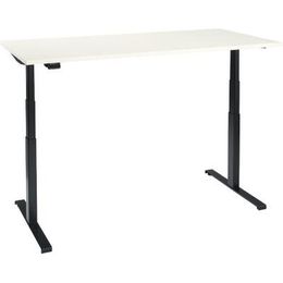 Schreibtisch, elektrisch h&ouml;henverstellbar, T-Fu&szlig;, B 1600 x T 800 x H 620-1270 mm, wei&szlig;/schwarz + Memoryschalter