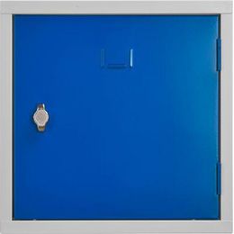 Schlie&szlig;fach W&uuml;rfel, T&uuml;ranschlag rechts, Drehriegelverschluss, erweiterbar, Stahl, T&uuml;r enzianblau RAL 5010