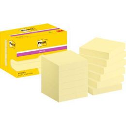 POST-IT Haftnotizen Super Sticky Notes 622-12SSCY, 51 x 51 mm, wiederabl&ouml;sbar, cellophanfrei verpackt, kanariengelb, 12 x 90 Blatt
