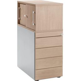 Sch&auml;fer Shop Sch&auml;fer Shop Genius Standcontainer mit Aufsatzschrank inkl. Schiebet&uuml;r, komplett abschlie&szlig;bar, seitliche Griffnut, Eiche/wei&szlig;alu