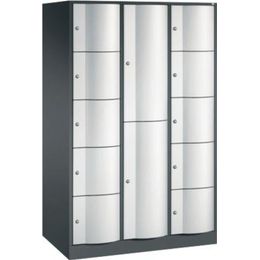 C+P Kombi-Schlie&szlig;fachschrank Resisto, 3 Abteile, 12 F&auml;cher, B 1148 x T 640 x H 1950 mm, Anthrazitgrau/Lichtgrau