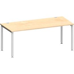 Sch&auml;fer Shop Sch&auml;fer Shop Genius Schreibtisch MODENA FLEX, 4-Fu&szlig;-Rundrohr, B 1800 x T 800 mm, Ahorn/wei&szlig;alu