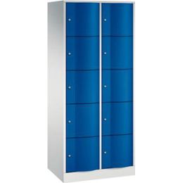C+P Schlie&szlig;fachschrank Resisto, 2 Abteile, 10 F&auml;cher, B 772 x T 540 x H 1950 mm, Lichtgrau/Enzianblau