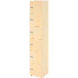 Schlie&szlig;fachschrank Topas Line, 6 Ordnerh&ouml;hen, 6 F&auml;cher, Zahlenschloss, B 400 x T 420 x H 2156 mm, Ahorn/Ahorn