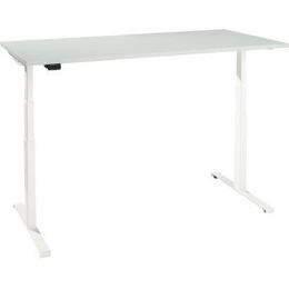 Schreibtisch, elektrisch h&ouml;henverstellbar, T-Fu&szlig;, B 1600 x T 800 x H 620-1270 mm, lichtgrau/wei&szlig; + Memoryschalter