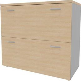H&auml;ngeregistraturschrank ARLON OFFICE, 2 Ordnerh&ouml;hen, B 900 x T 450 x H 816 mm, Eiche-Dekor/alu