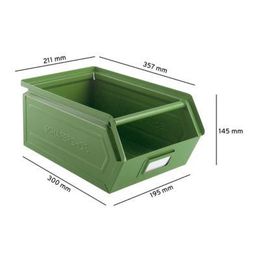 Sch&auml;fer Shop Sch&auml;fer Shop Select Sichtlagerkasten mit Tragestab, Stahl, L 360 x B 211 x H 145 mm, 8,5 l, 60 kg, RAL 6011 (resadagr&uuml;n)