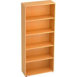 Regal f&uuml;r Anbauwand TARA, 5 Ordnerh&ouml;hen, stapelbar, B 800 x T 330 x H 1880 mm, Buche-Dekor