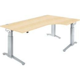 Sch&auml;fer Shop Sch&auml;fer Shop Genius Schreibtisch ERGOSTYLE S, 90&deg;, C-Fu&szlig; Gestell, Ansatz rechts, manuell h&ouml;henverstellbar, melaminharzbeschichtet, B 2000 x T 800 x H 675-895 mm, Ahorn/wei&szlig;aluminium