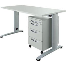 Sch&auml;fer Shop Sch&auml;fer Shop Select B&uuml;rom&ouml;belset 2-tlg. LOGIN C-Fu&szlig; Schreibtisch, B 1600 mm + Rollcontainer, 3 Sch&uuml;be, Utensilienauszug, Zentralverschluss, lichtgrau