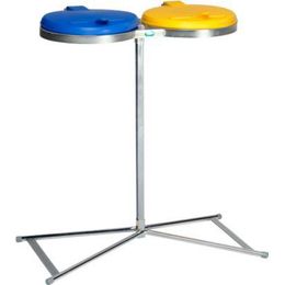 Doppel-Abfallsammler Var INDUSTRY Standard, je 120 l, Stahl, KS-Deckel, blau/gelb