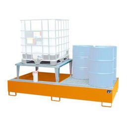 Auffangwanne Bauer AWA 21, Stahl, orange, L 2650 x B 1460 x H 863 mm, 1000 l, f&uuml;r 2 x 1000 l IBC, 1 Abf&uuml;llaufsatz, 1 Gitterost