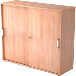 Schiebet&uuml;renschrank TARVIS, 3 Ordnerh&ouml;hen, B 1200 x T 400 x H 1100 mm, abschlie&szlig;- & stapelbar, Nussbaum-Dekor