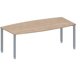 Sch&auml;fer Shop Sch&auml;fer Shop Genius Konferenztisch MODENA FLEX, Boot, 4-Fu&szlig; Quadratrohr, B 2000 x H 720-840 mm, Eiche Dekor/wei&szlig;aluminium